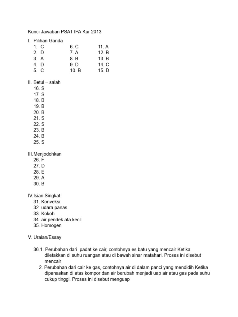 5-Kunci Jawaban PSAT IPA Kelas V Kurtilas | PDF | Seni | Sains & Matematika