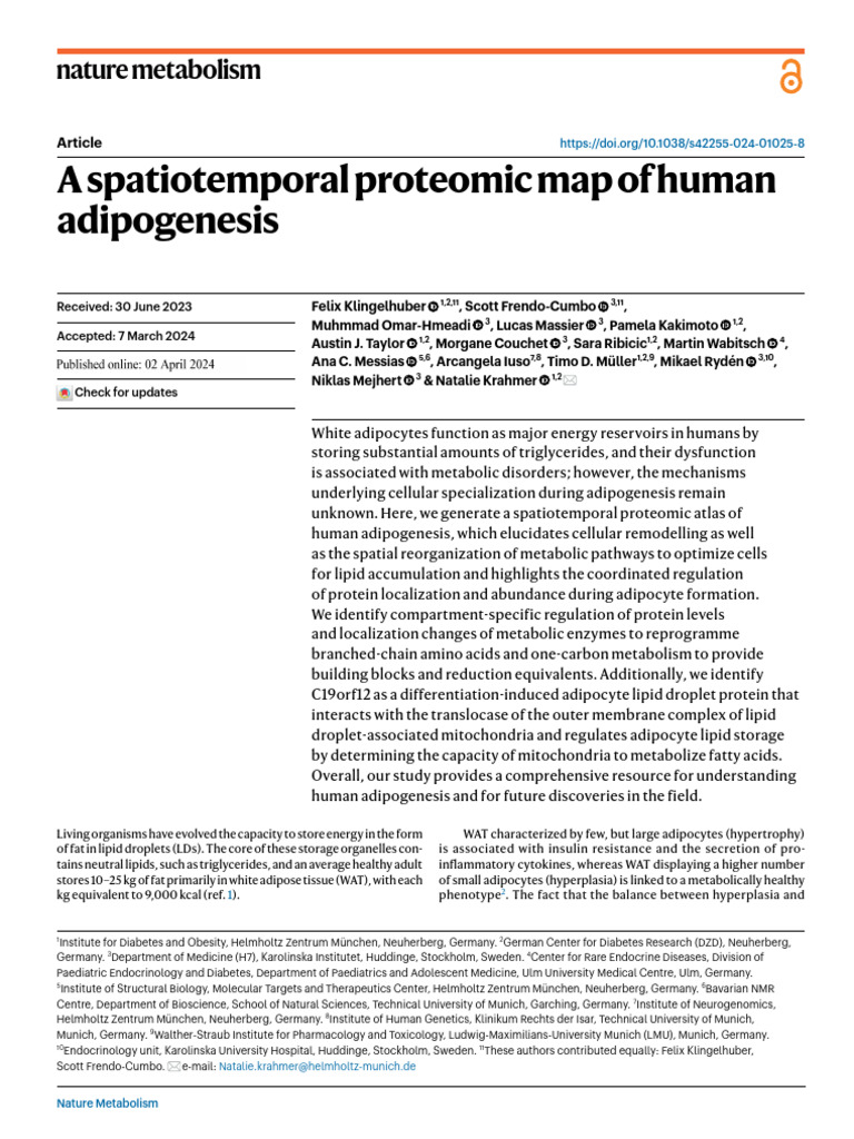 A Spatiotemporal Proteomic Map of Human Adipogenesis: Nature Metabolism ...