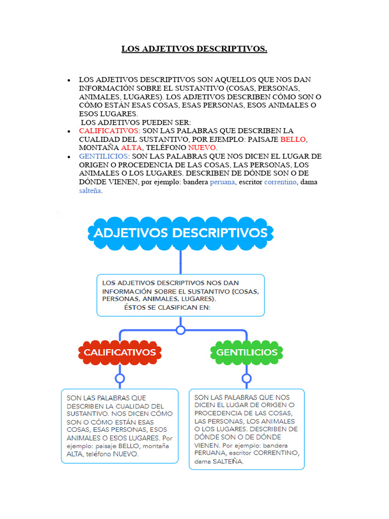 Los Adjetivos Descriptivos | PDF