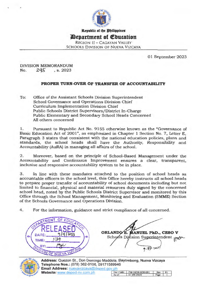 Transfer of Accountability Guidelines | PDF