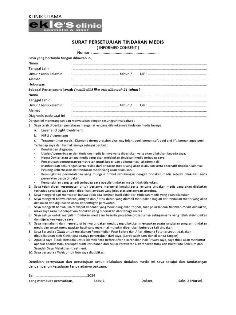 Klinik Pratama Surat Persetujuan Tindakan Medis JBB | PDF