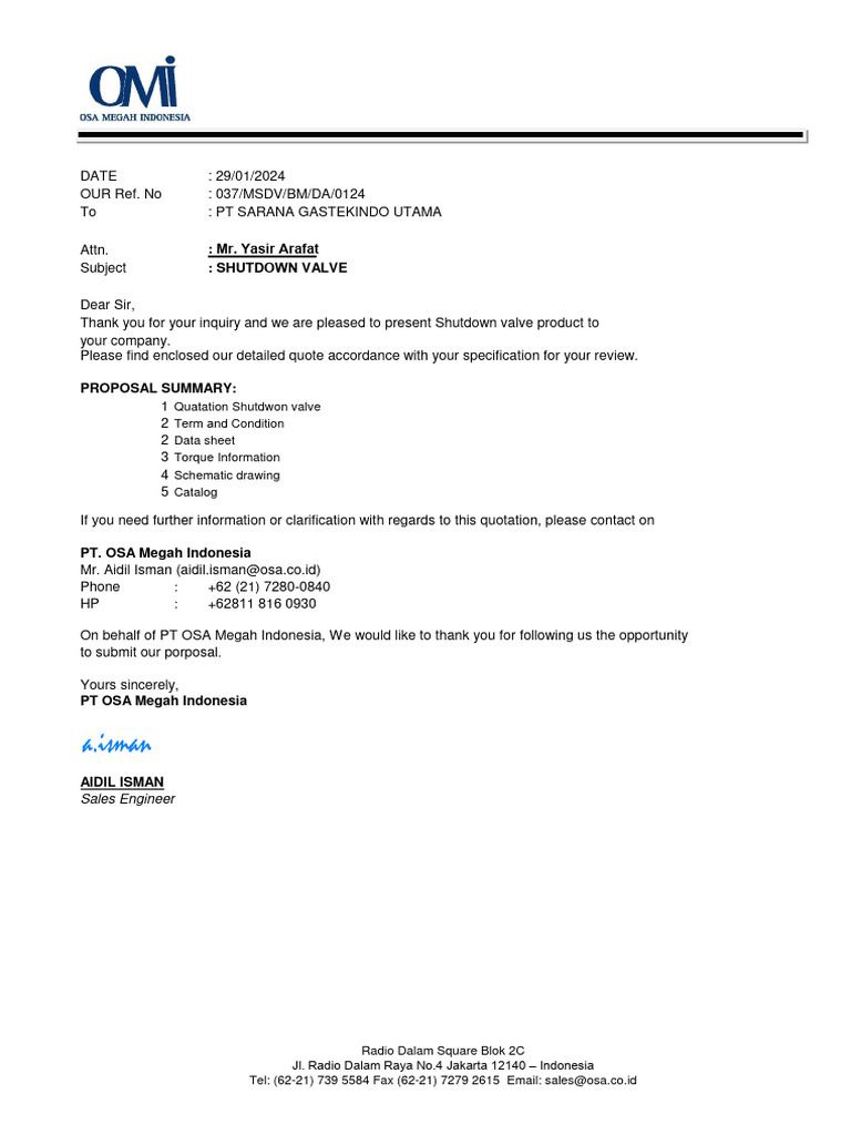 Quotation 037 MSDV BM DA 0124 Rev.0 | PDF | Actuator | Valve