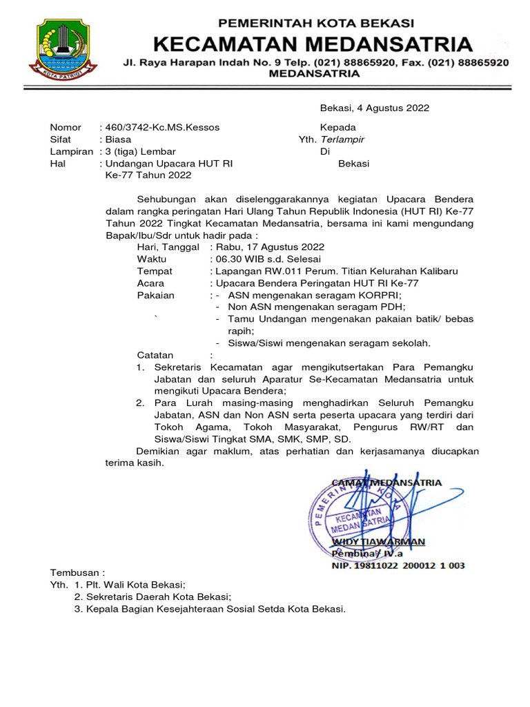 Undangan Upacara HUT RI Ke-77 | PDF