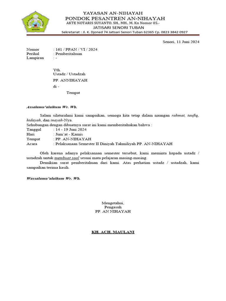 Surat Asatidz 2024 | PDF