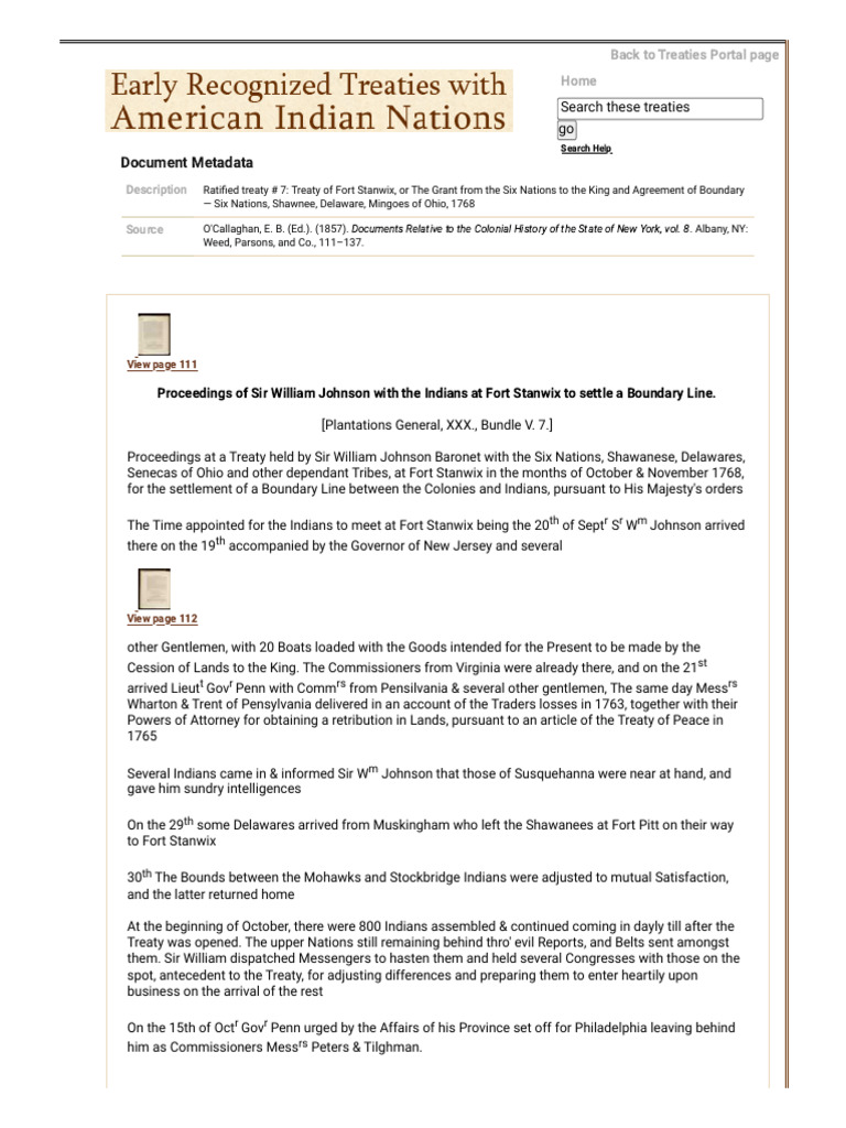 Ratified Treaty # 7 Treaty of Fort Stanwix, or The Grant From TH | PDF ...