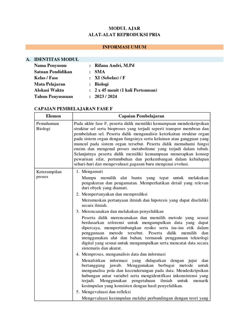 MODUL AJAR sistem reproduksi | PDF MODUL AJAR sistem reproduksi | PDF