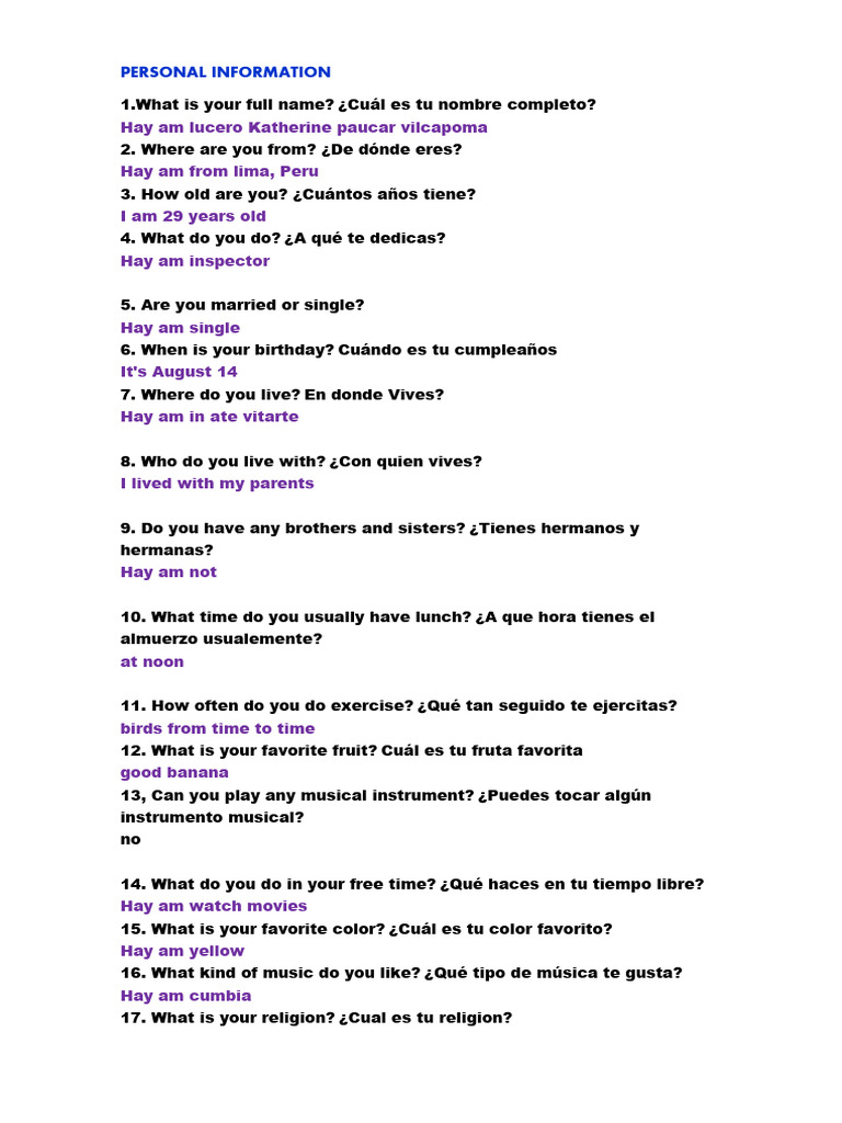 Personal Information B 1-1 | PDF