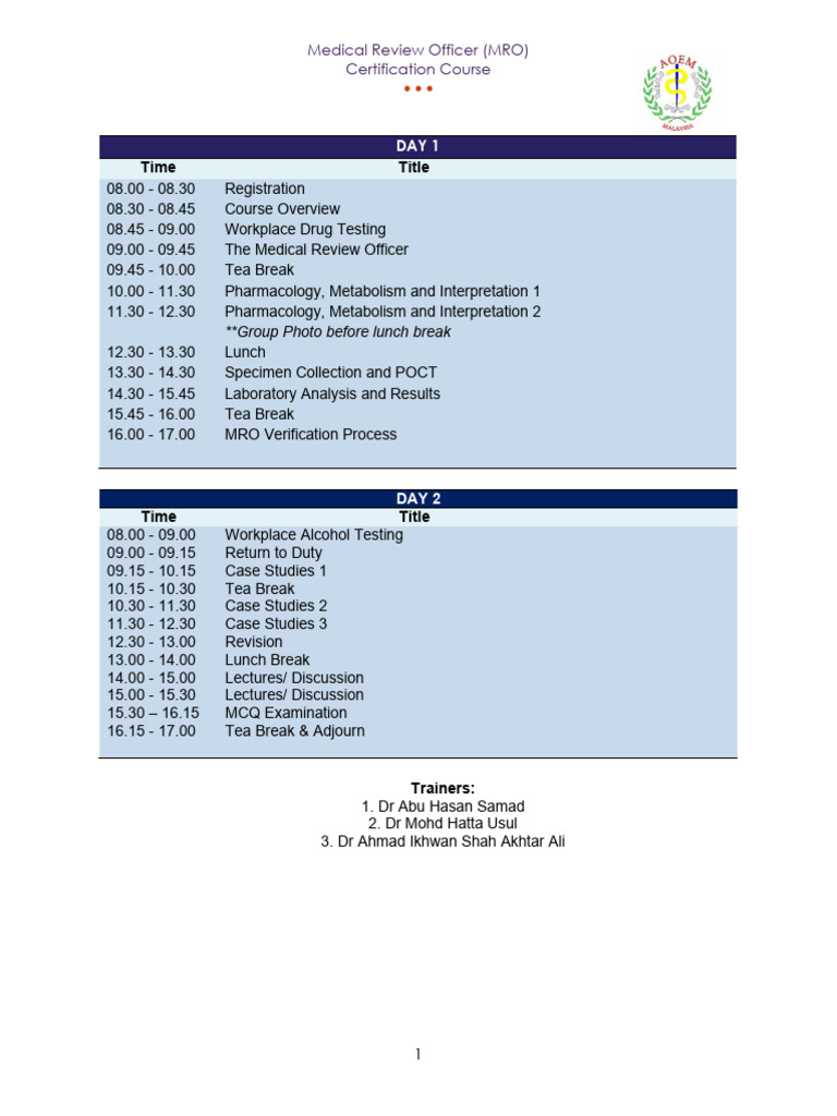 MRO Course Schedule | PDF | Science & Mathematics