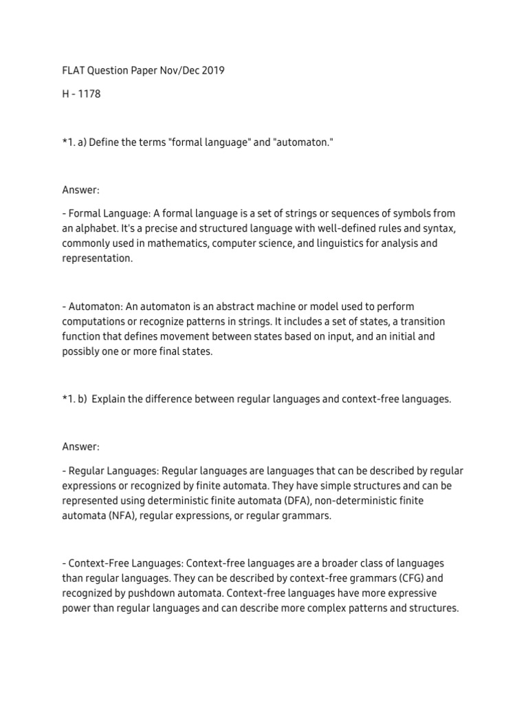 FLAT Automata Theory Question Paper 2019 | PDF | Automata Theory ...