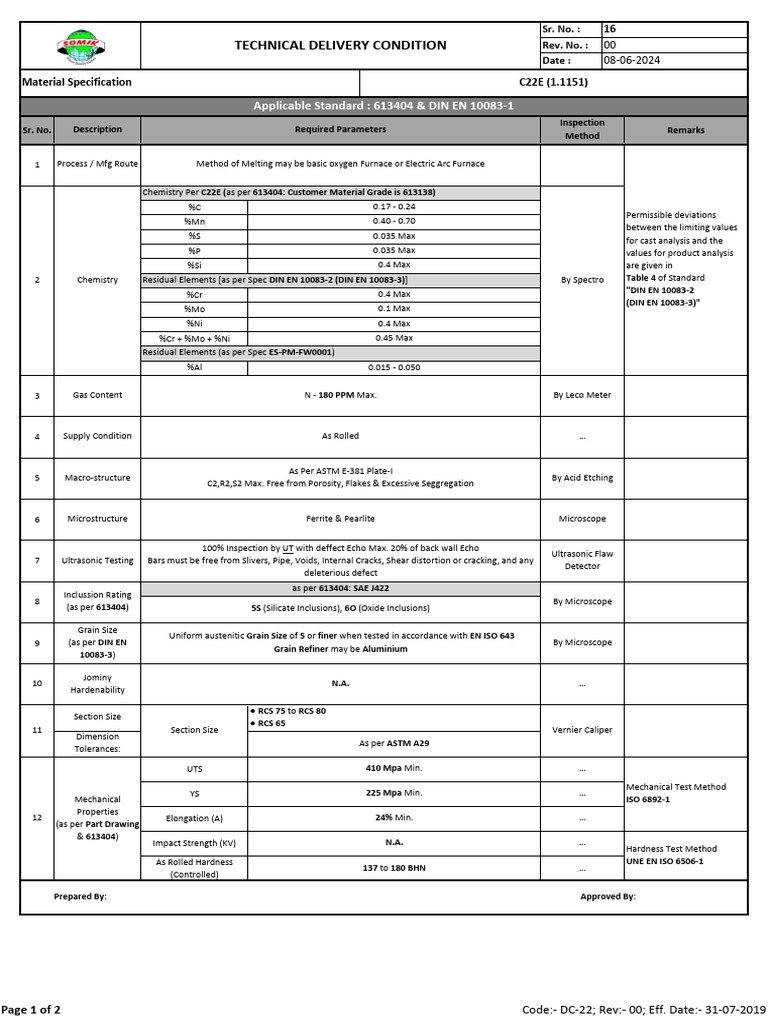 TDC - C22E (613138) - Special Material | PDF | Steel | Rolling ...