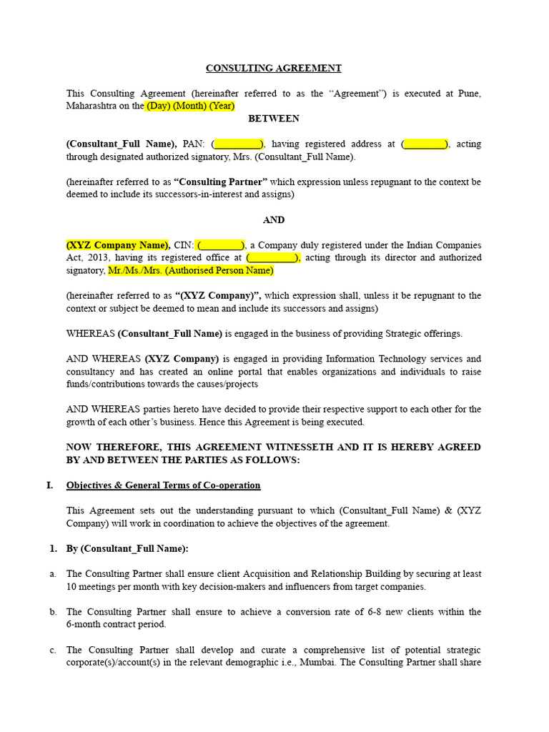 Consulting - XY Company - Consultant Agreement - Draft | PDF | Arbitration | Breach Of Contract