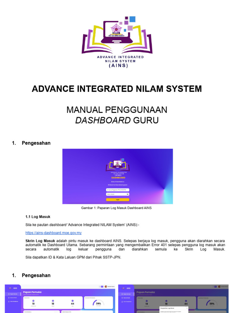 Ains - Manual Penggunaan Dashboard Guru | PDF
