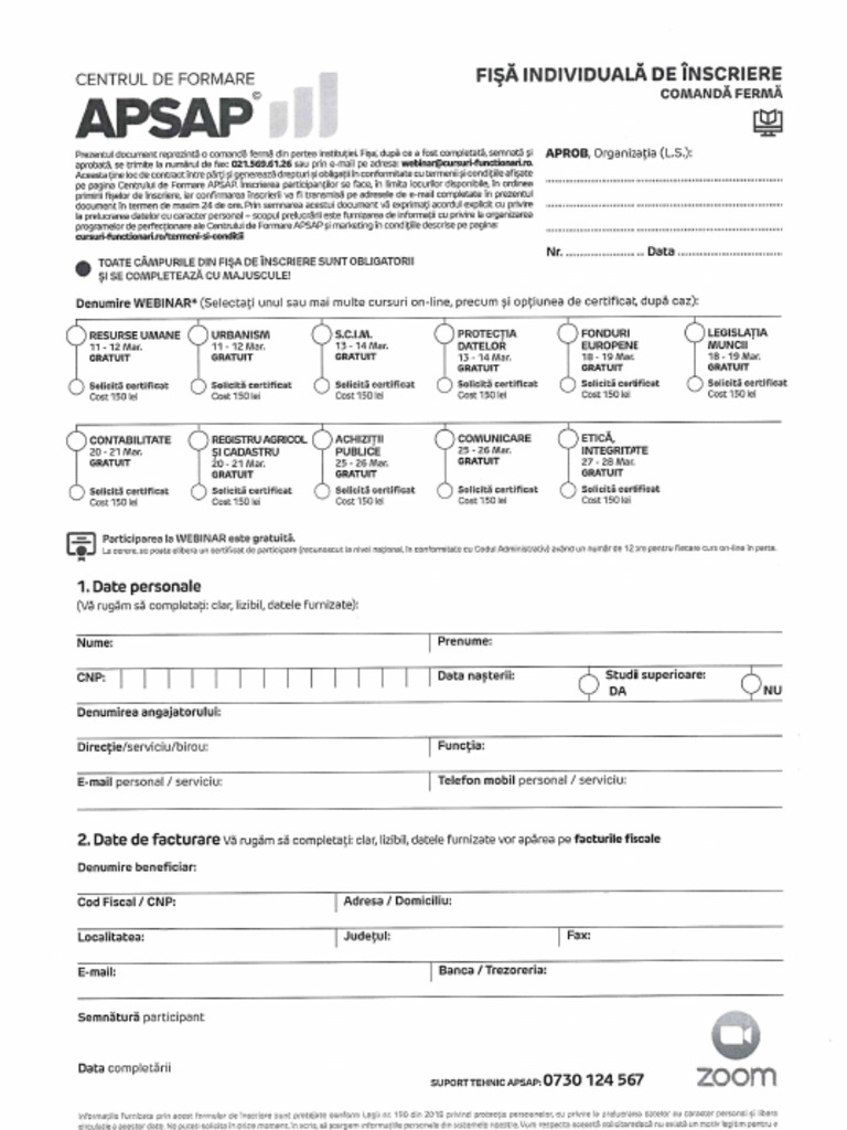 Fisa Înscriere | PDF