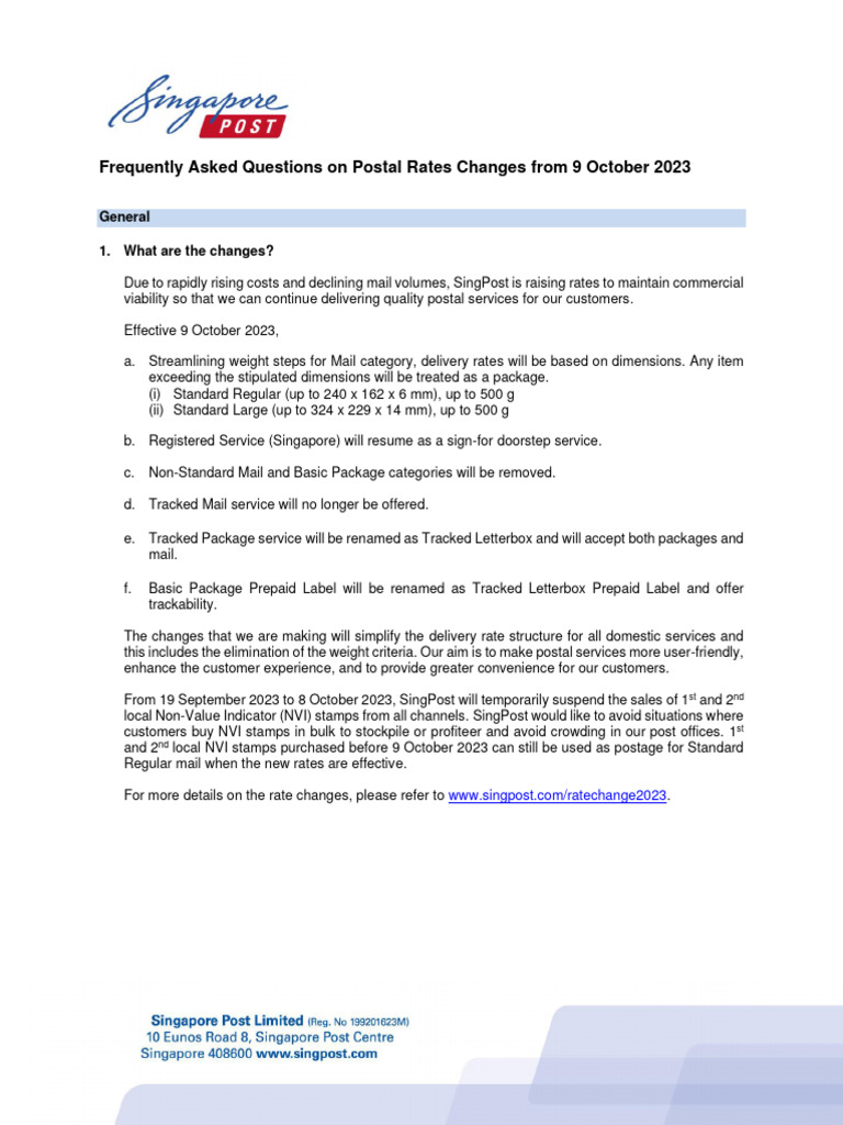 FAQ - Postal Rate Changes From Oct 2023 - Public&PostalAgent | PDF | Mail | Postage Stamp