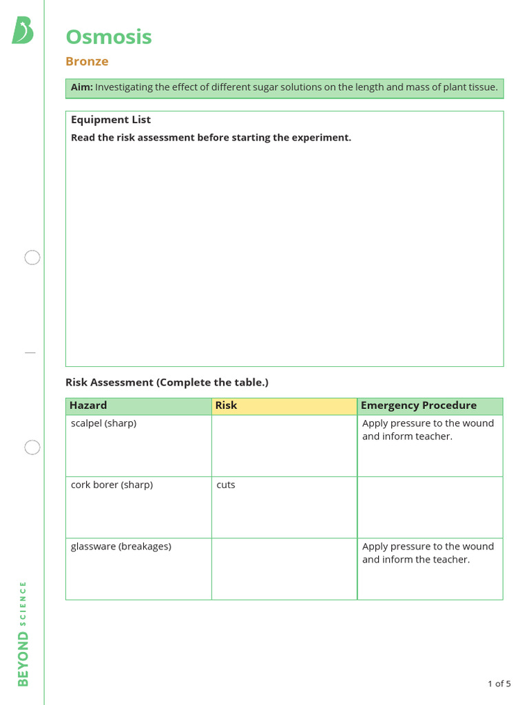 Required Practical Investigation Osmosis Pupil Instructions LA ...