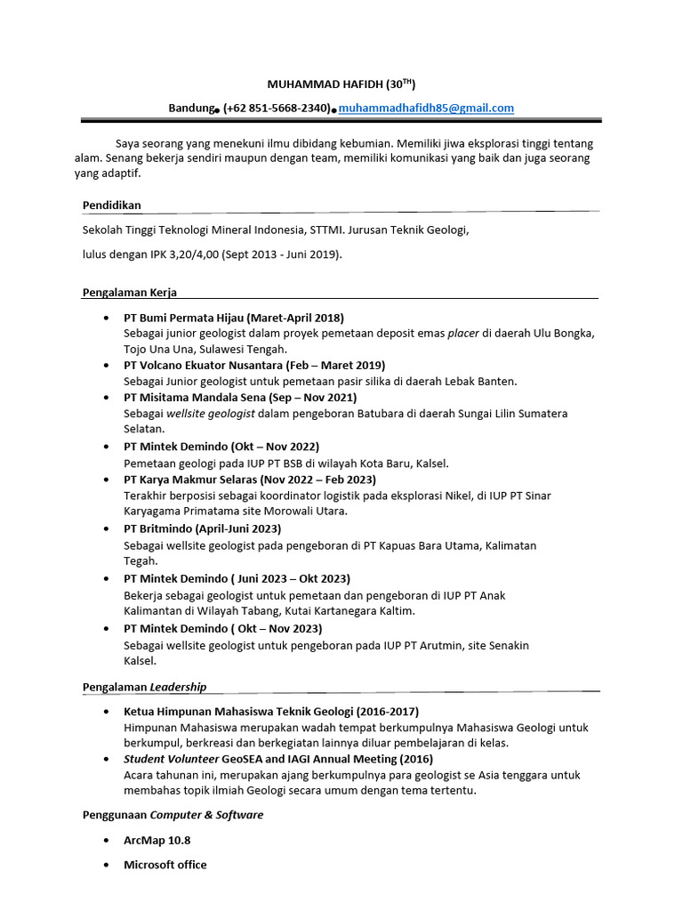 CV Muhammad Hafidh 1 | PDF