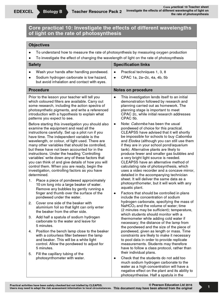 AS and A Level Biology Core Practical 10 Rate of Photosynthesis ...