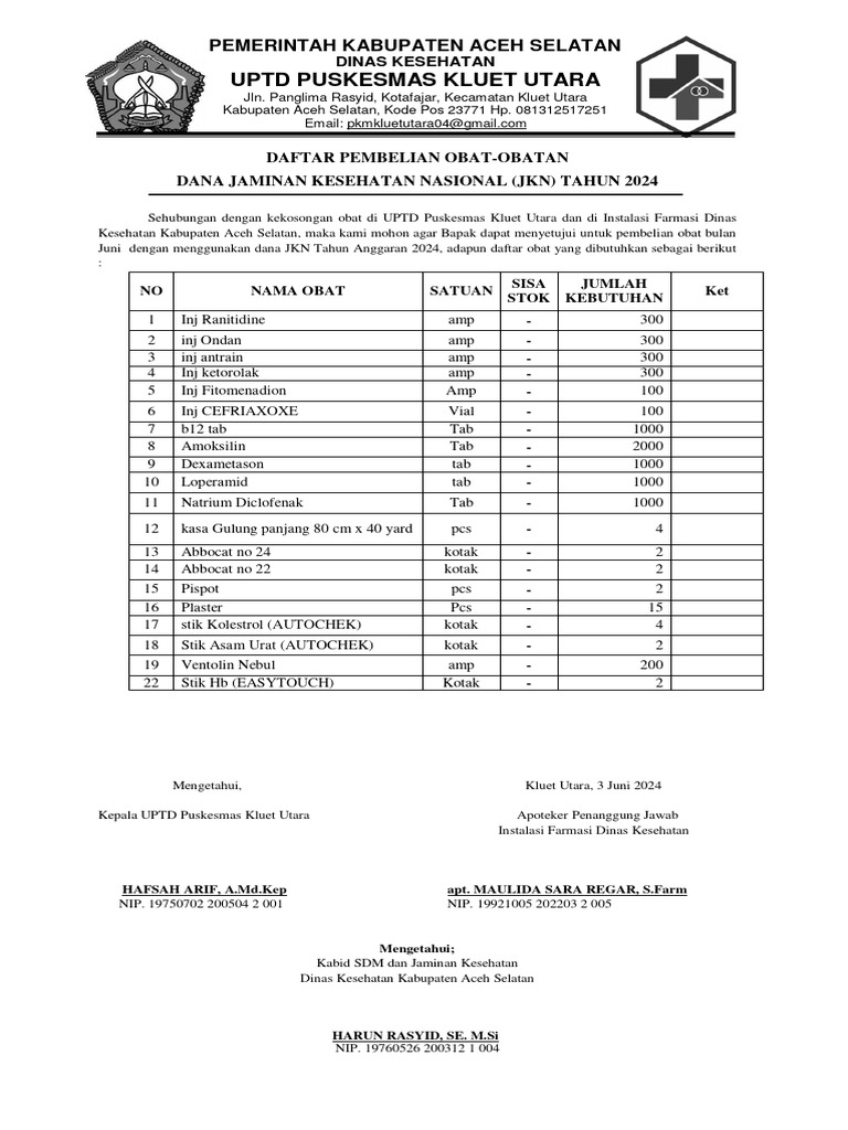 Permintaan Pembelian Obat Bulan 6 Dinkes Pdf