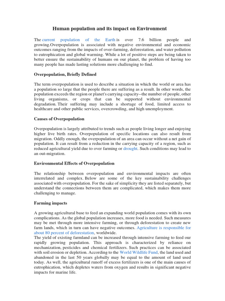 Human Population and Its Impact On Environment | PDF | Deforestation ...