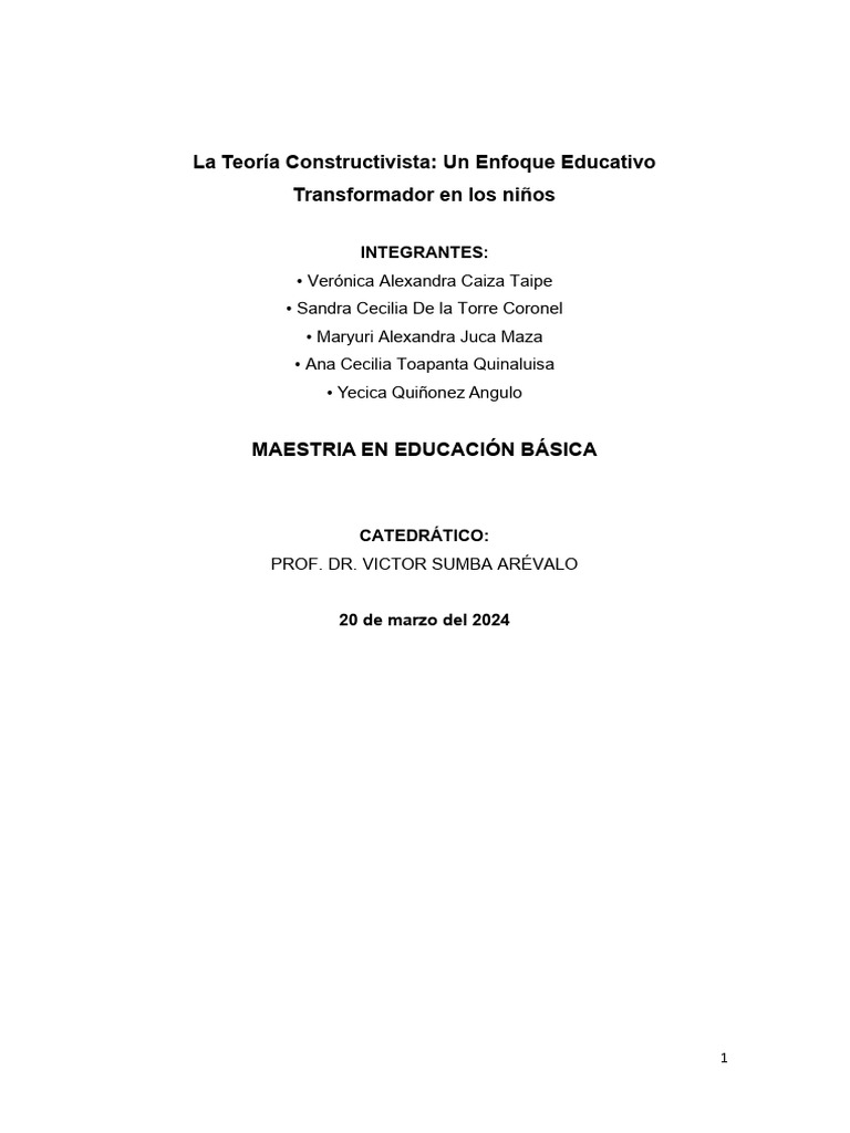 Teoría Constructivista 2024 | PDF | Constructivismo (filosofía de la educación) | Teoría del ...