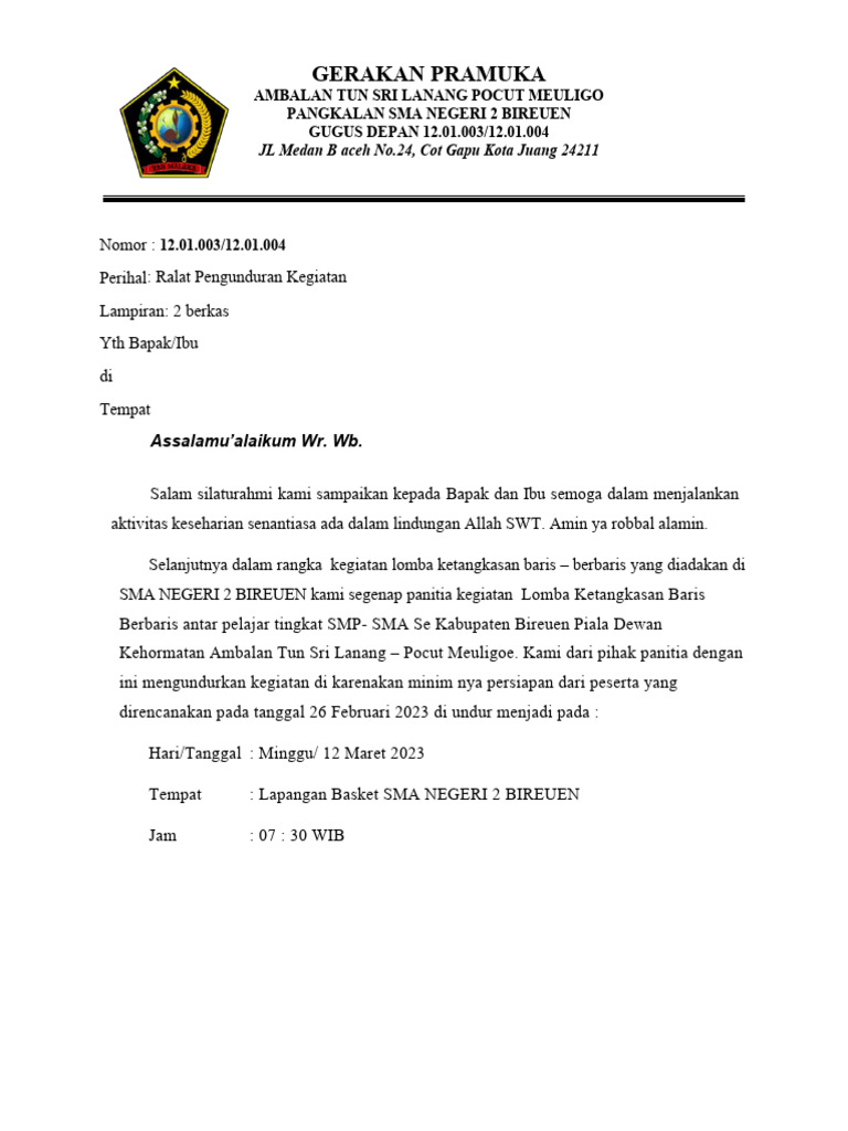 SURAT Ralat Kegiatan | PDF