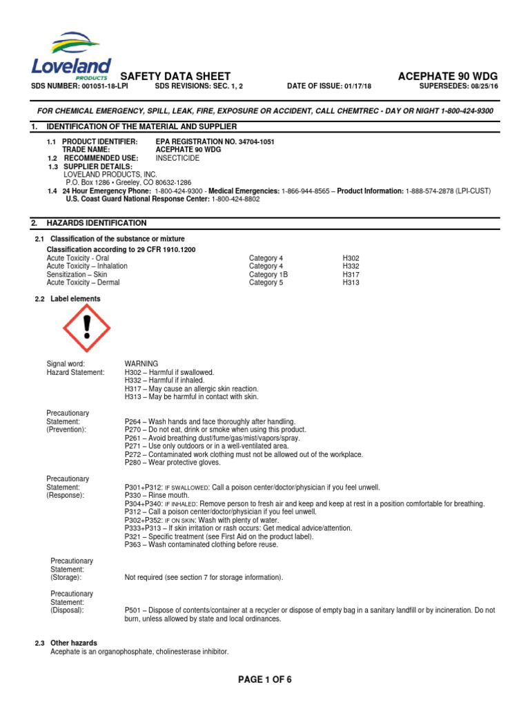 Acephate - 90 MSDS | Download Free PDF | Toxicity | Pesticide