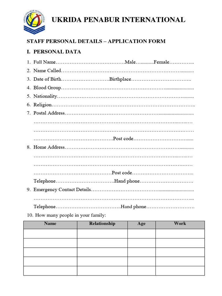 Staff Personal Details - Form | PDF