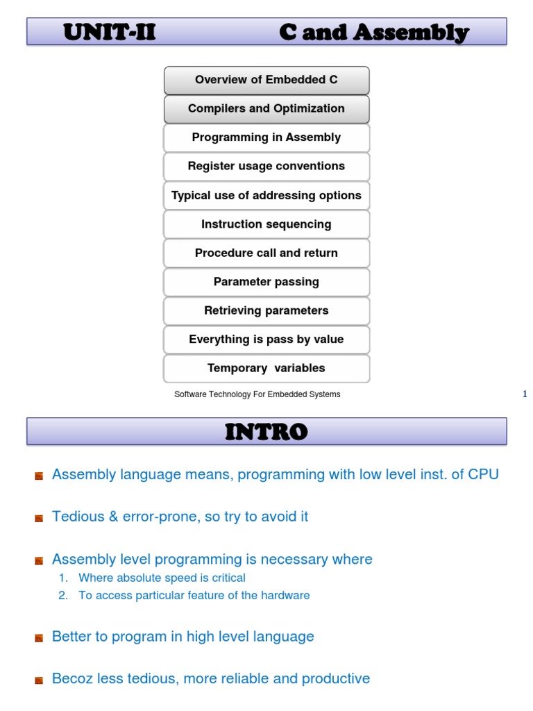 Unit Ii C And Assembly Software Technology For Embedded Systems Pdf Assembly Language 
