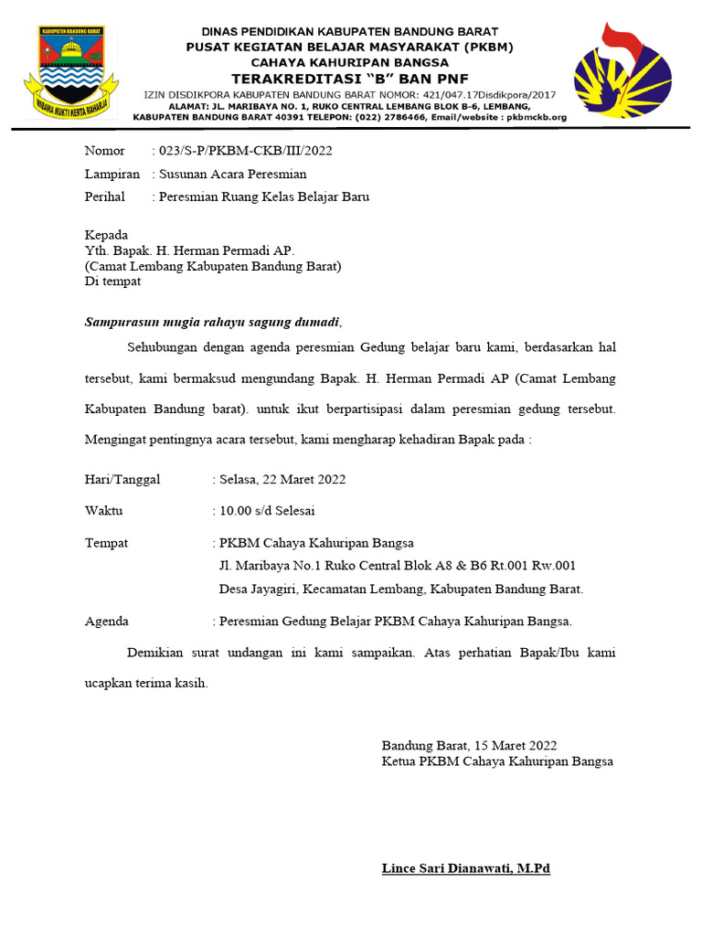 Surat Undangan Peresmian Gedung | PDF