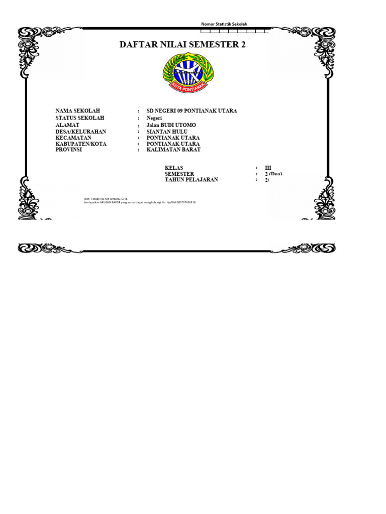 Daftar Nilai Rapot Kelas 3b Semester 2 Tahun Pelajran 2022 | PDF