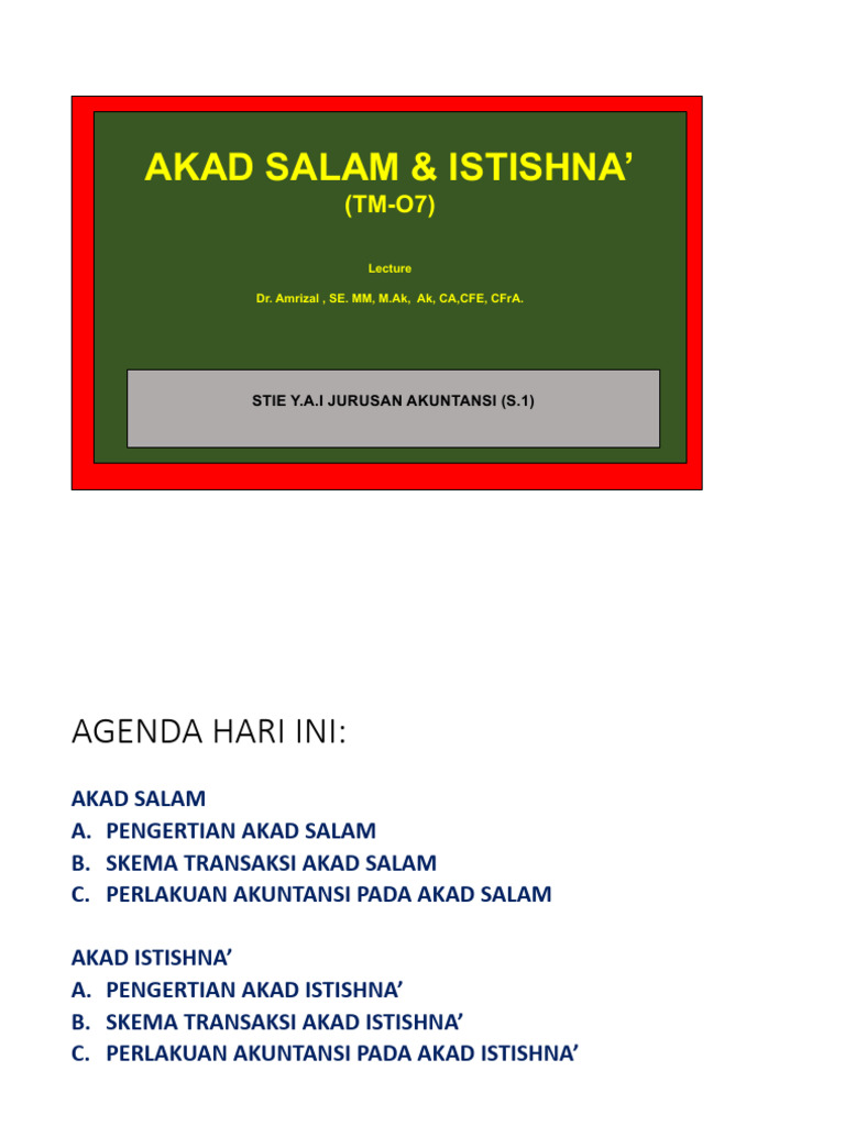 Akad Salam dan Istishna: Panduan Akuntansi | PDF | Hukum