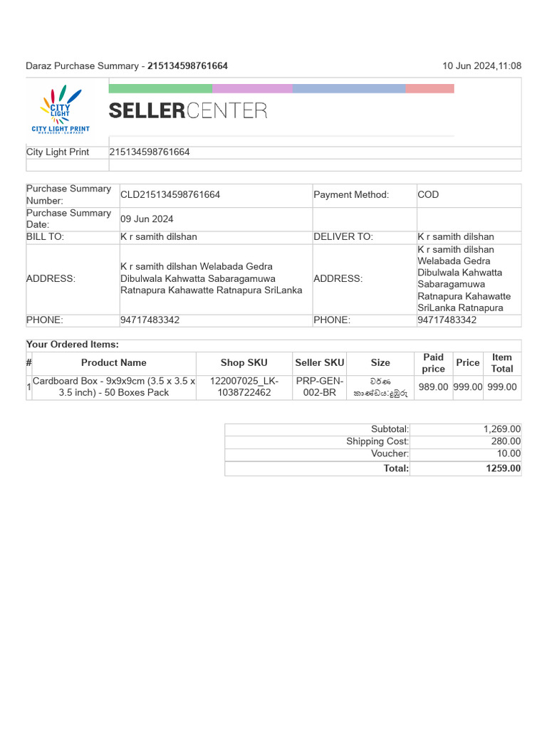 Your Ordered Items: # Product Name Shop SKU Seller SKU Size Paid Price ...