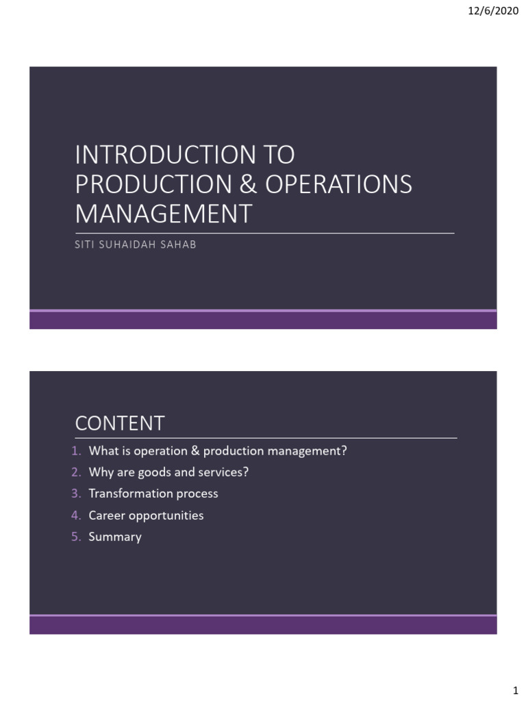 Chapter 1 INTRODUCTION TO PRODUCTION MANAGEMENT | PDF | Operations ...