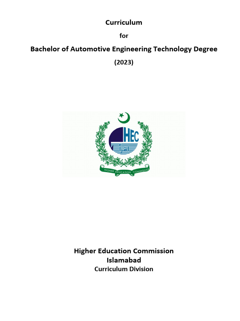 Curriculum For Bachelor of Automotive Engineering Technology | PDF ...