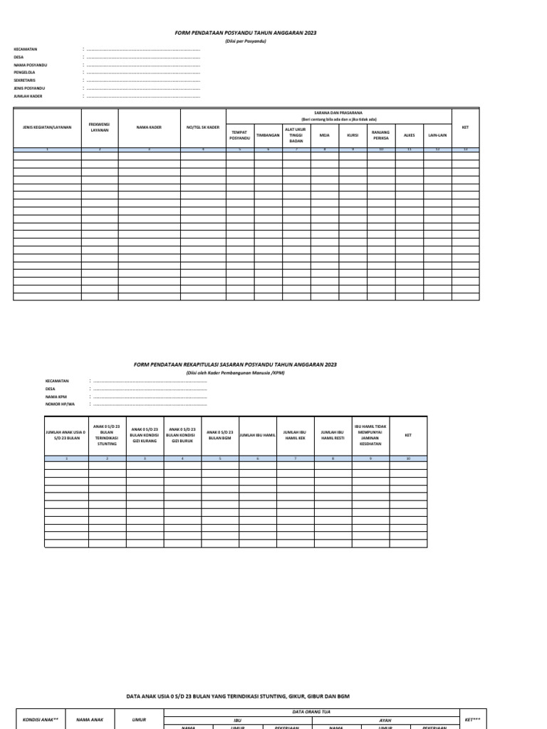 Formulir Data Posyandu 2023 | PDF