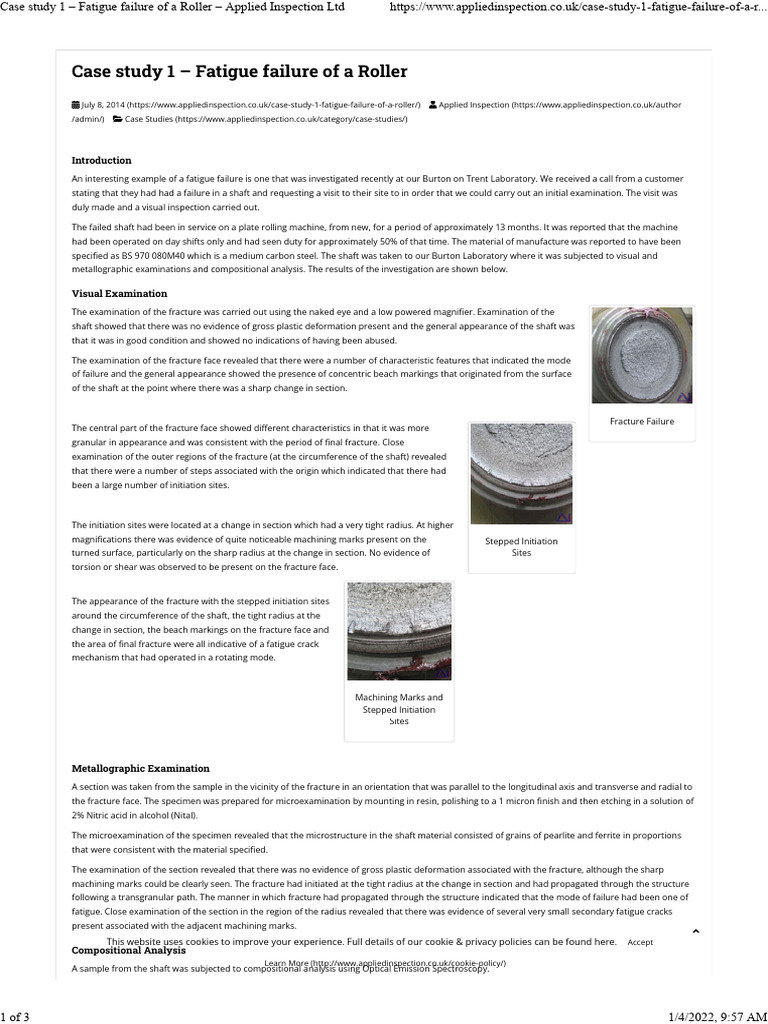 Case study 1 – Fatigue failure of a Roller – Applied Inspection Ltd ...