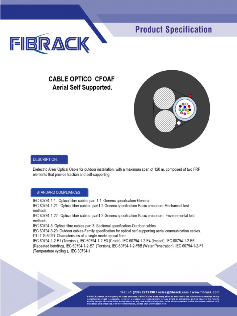 8.4 Cable Optico Fibrack - Span 120M - 6H-12H | PDF | Optical Fiber ...