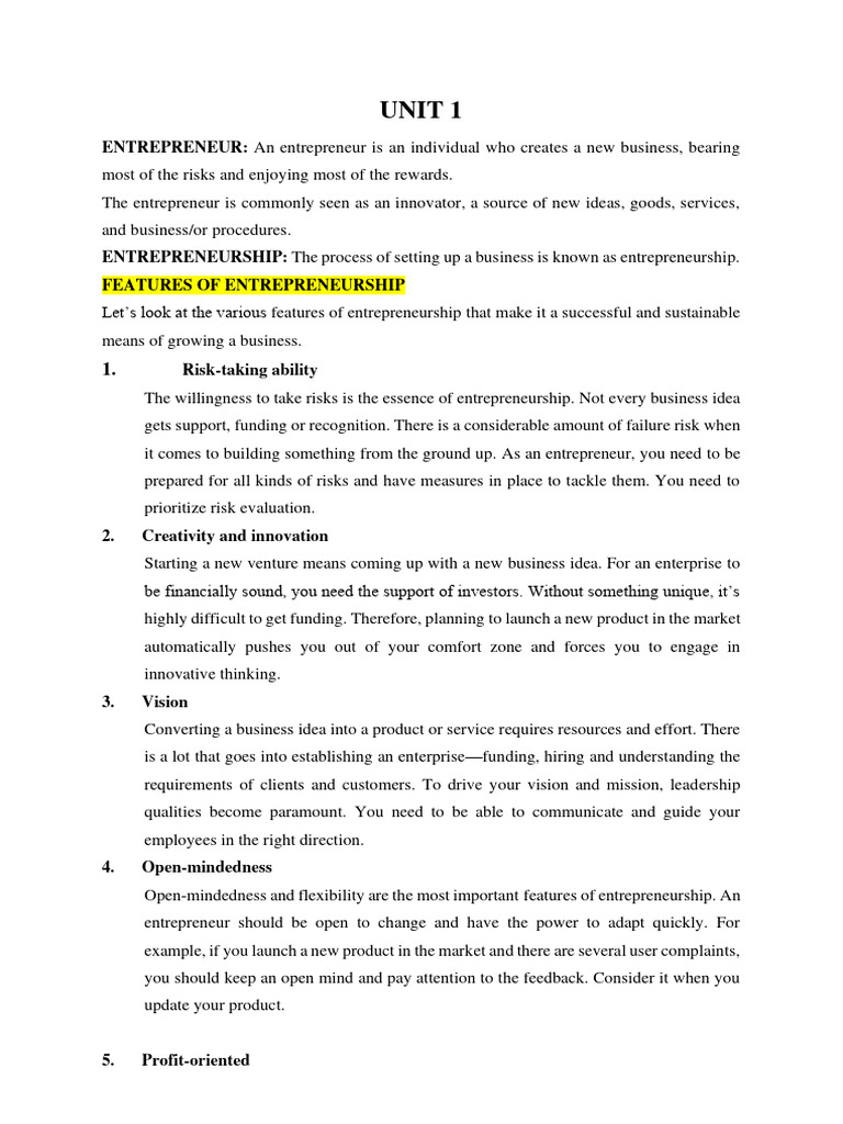 Project Management Unit 1 Pdf Entrepreneurship Labour Economics 