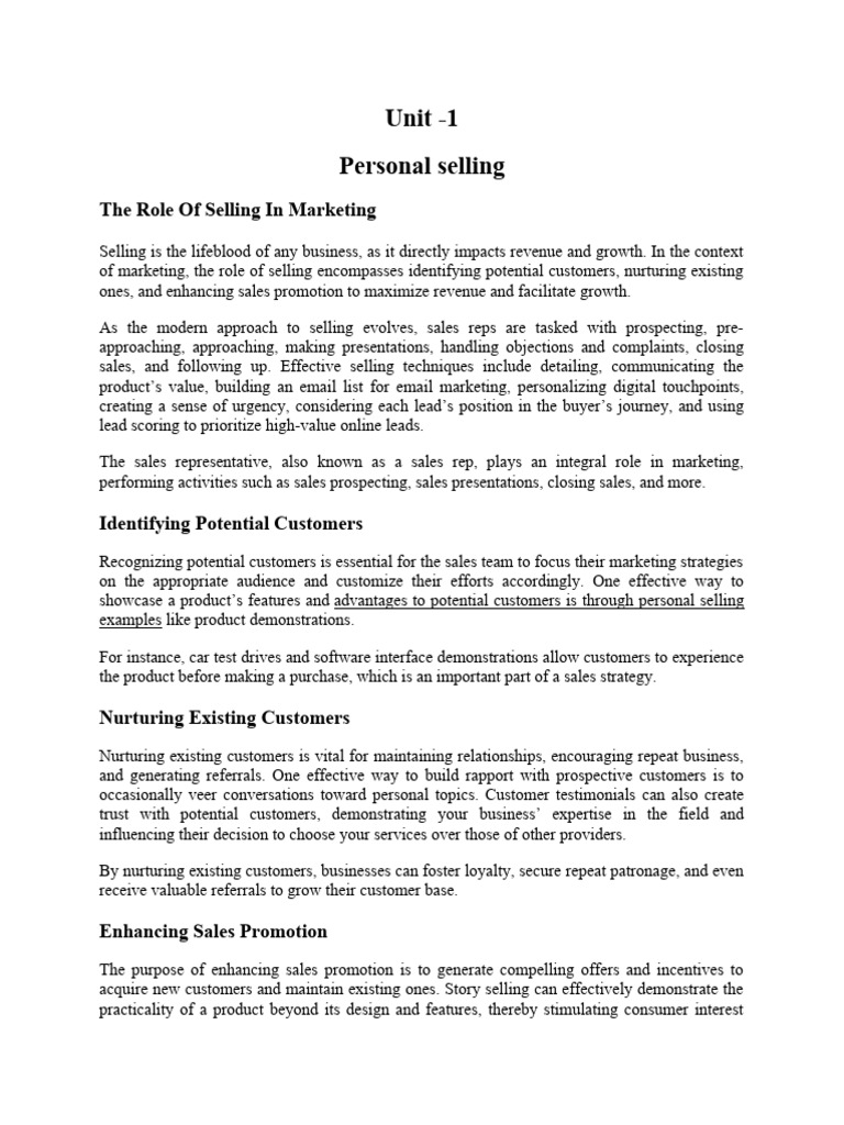 Personal Selling Unit - 1 Notes | Download Free PDF | Sales | Marketing