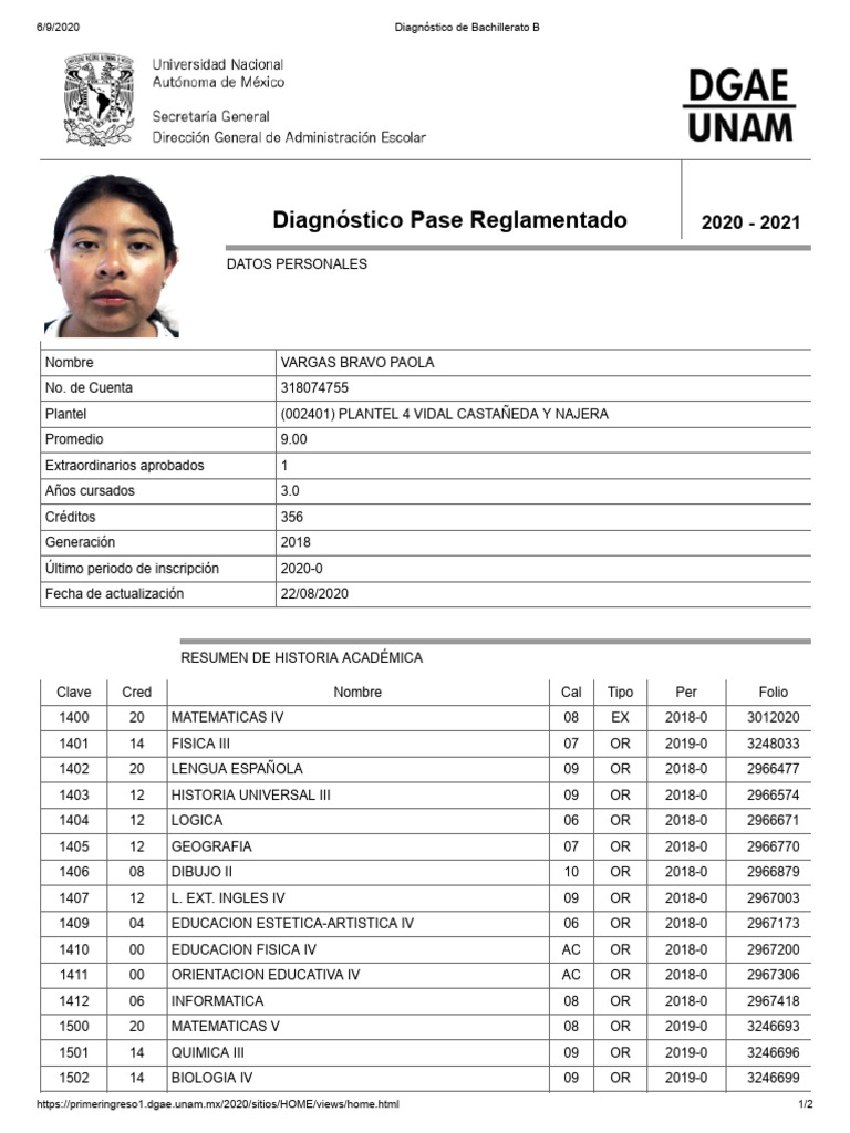 Pase Reglamentado UNAM 2020 Diagnã Stico | PDF