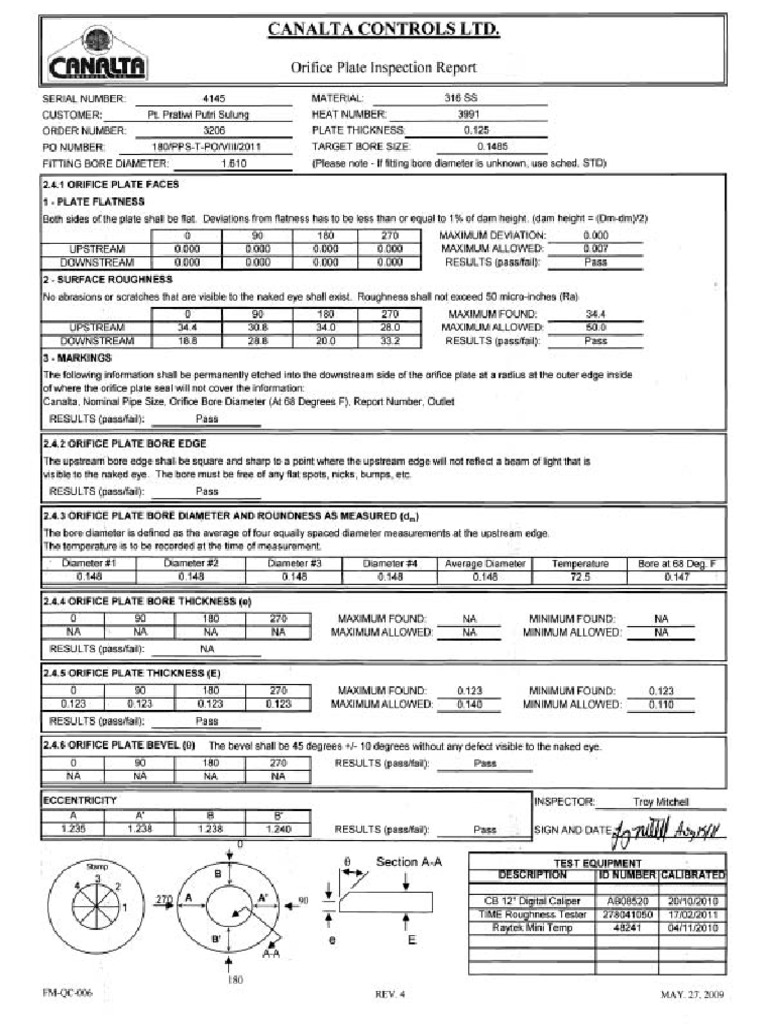 4145 Orifice Plate Inspection | Download Free PDF | Calibration