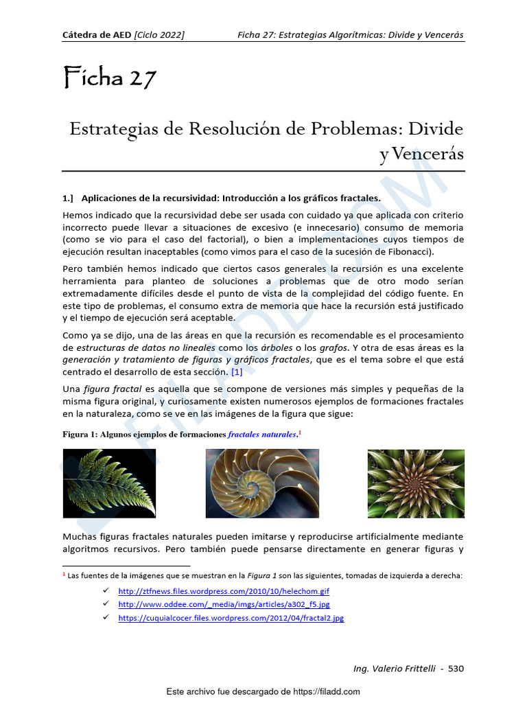 Ficha 27 2022 - Estrategias-Fractales-Divide y Venceras Python | PDF | Recursividad | Matemáticas