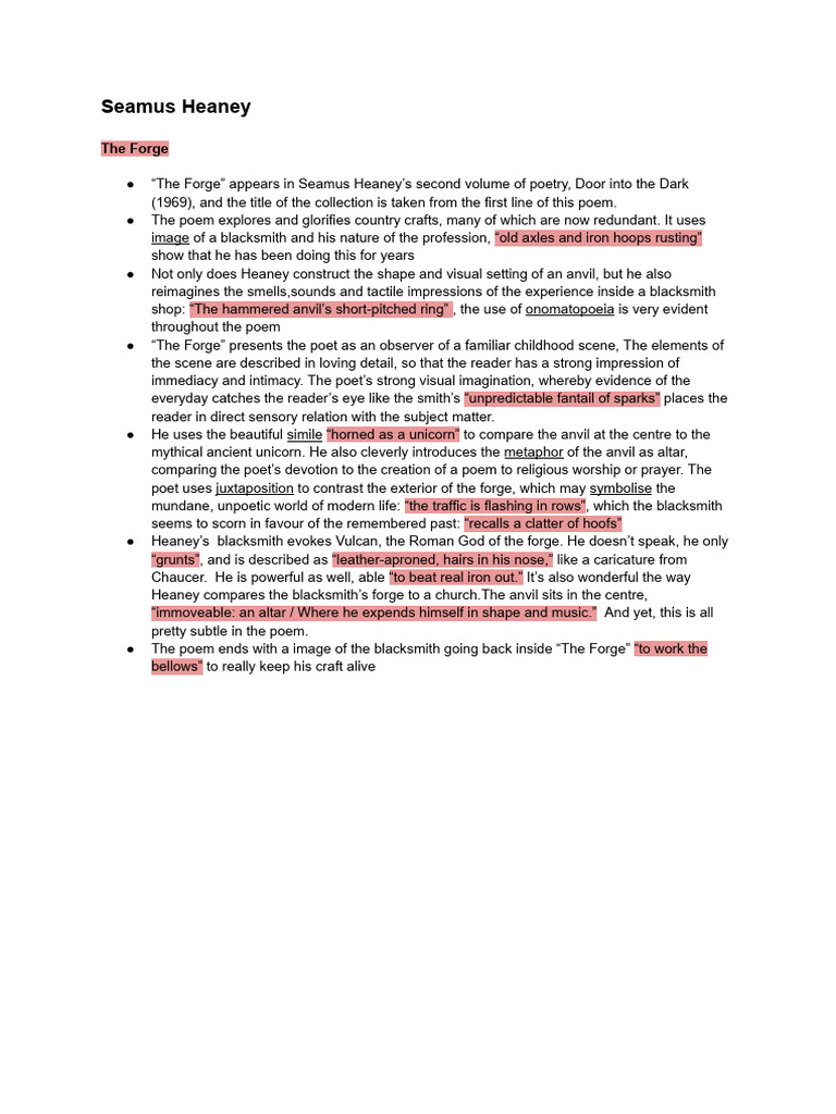 Seamus Heaney | PDF | Poetry | Forge