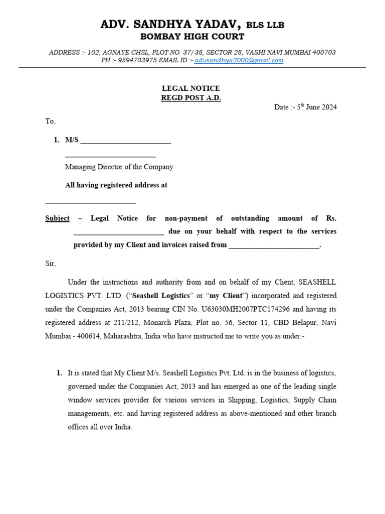 Draft Legal Notice | Download Free PDF | Breach Of Contract | Fraud