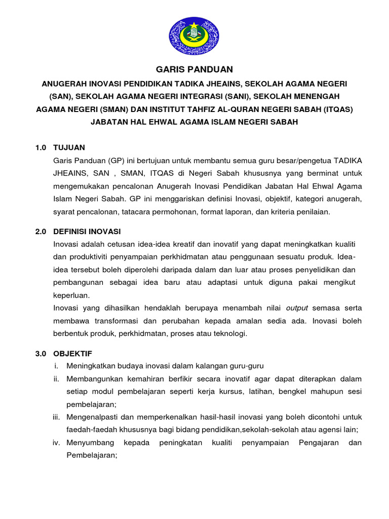 Garis Panduan Anugerah Inovasi | PDF Garis Panduan Anugerah Inovasi | PDF