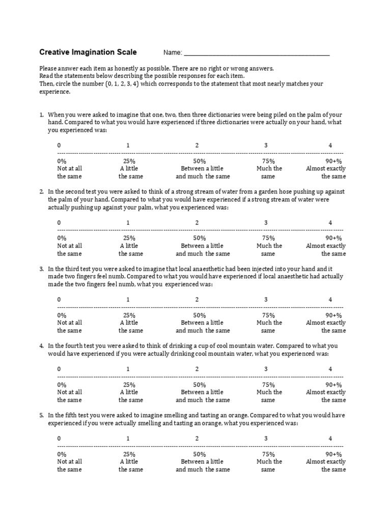 Creative Imagination Scale Scoring Booklet | PDF | Hand