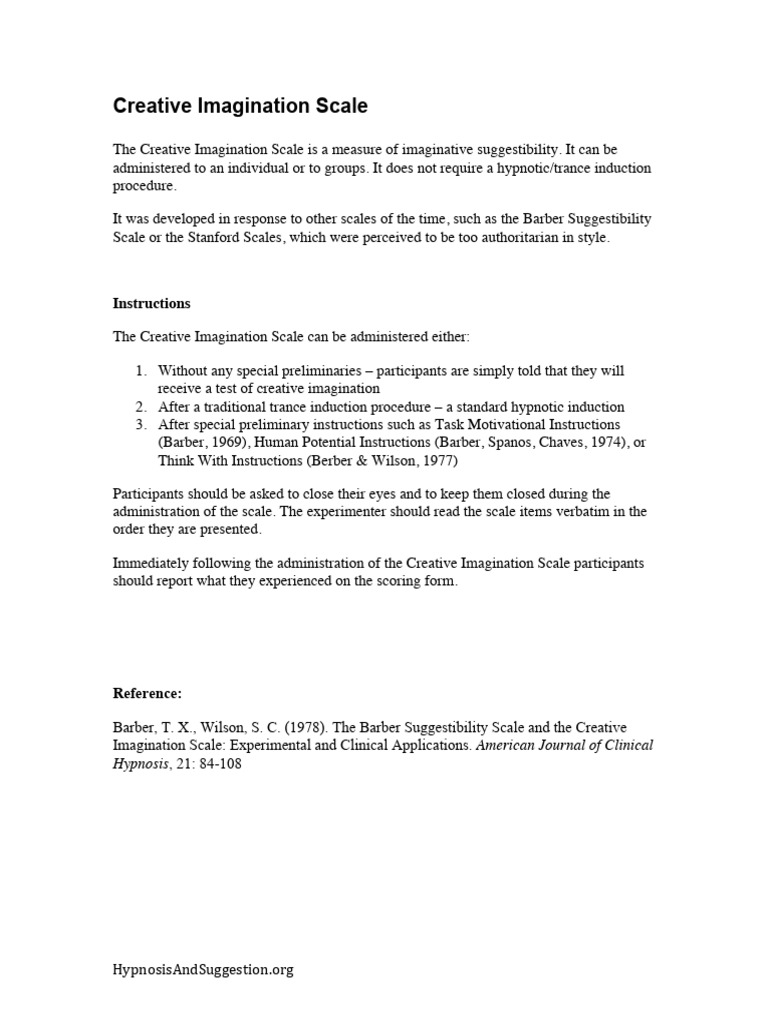 Creative_Imagination_Scale | Download Free PDF | Hypnosis