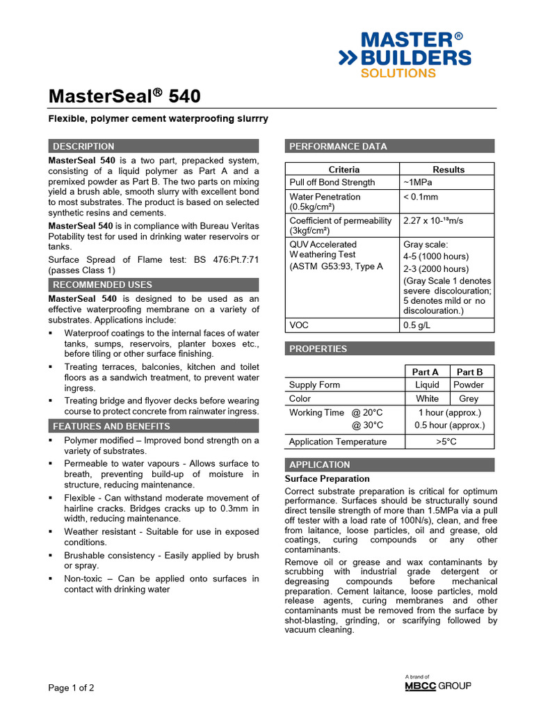 tds_masterseal 540 | Download Free PDF | Concrete | Building Materials