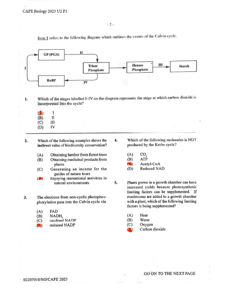 CAPE Biology 2023 U2 P1 Sol | PDF