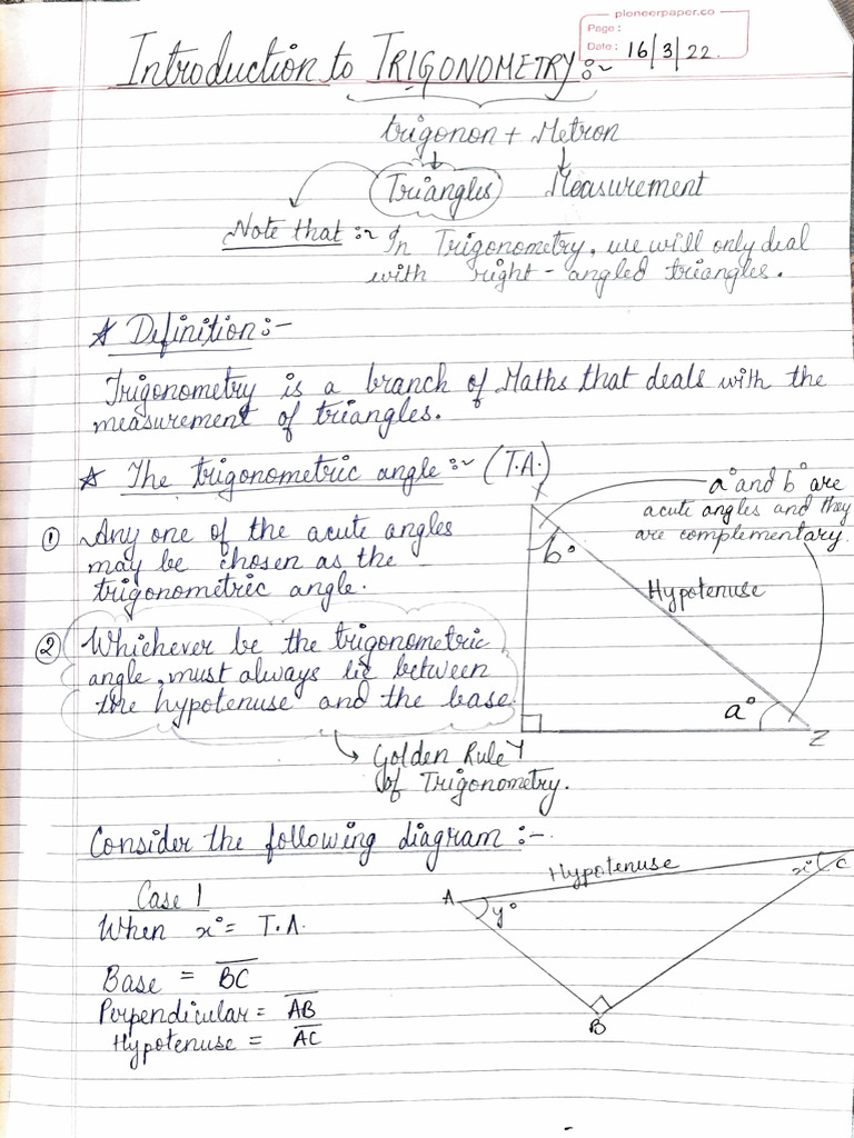 1 - INTRODUCTION TO TRIGONOMETRY (COMPLETE) | PDF